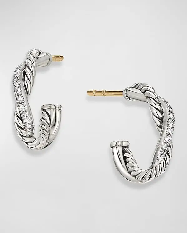 David Yurman Petite Pavé Diamond Huggie Earrings - Silver