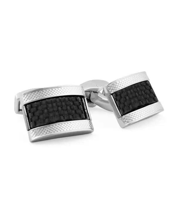 Tateossian Carbon Fiber Rectangular Cuff Links, Black - Silver