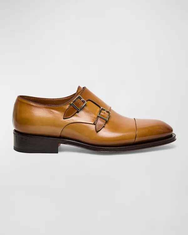 Santoni Ira' Leather Double-monk Loafers - Light Brown