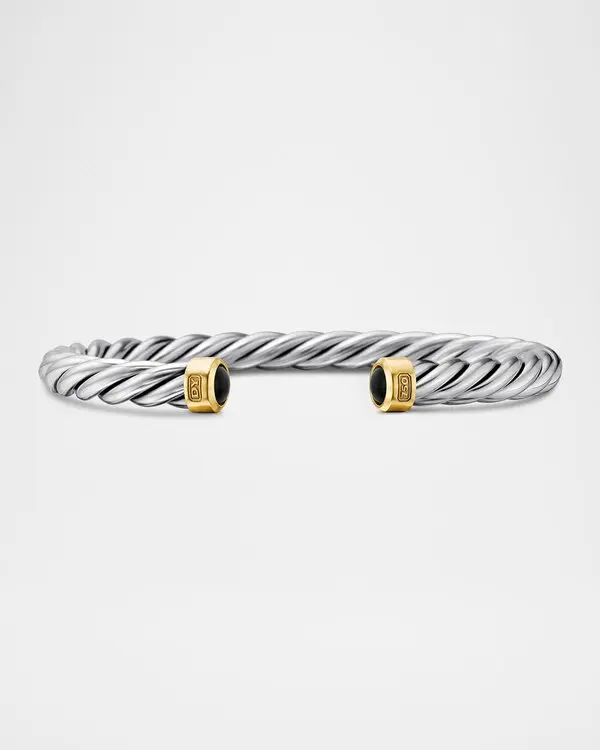 David Yurman Sterling Silver Cable Cuff Bracelet - Black Onyx