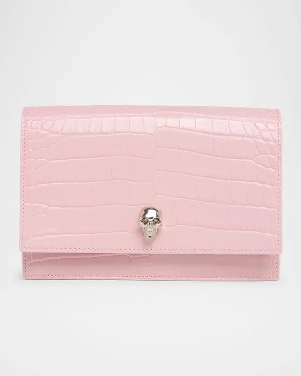Alexander McQueen Mini Skull Croc-embossed Crossbody Bag - Rose Silver
