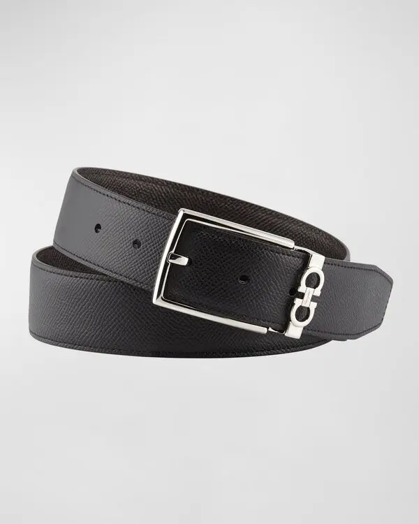 FERRAGAMO Reversible Leather Belt With Gancini Buckle - Black