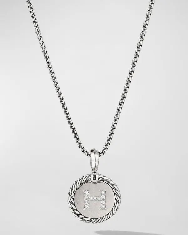 David Yurman Diamond Initial Pendant Necklace - Silver