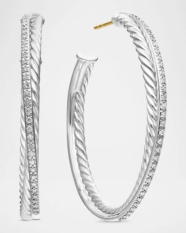 David Yurman Dy Crossover Extra-large Hoop Earrings With Diamonds