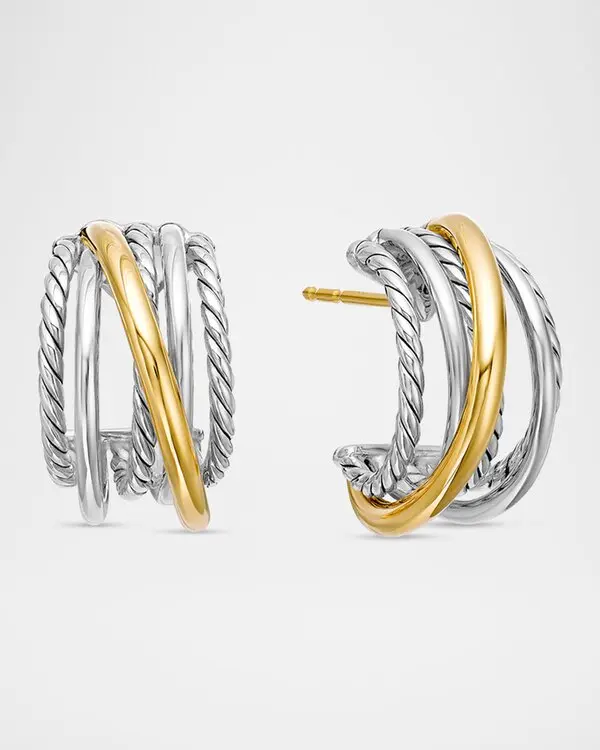 David Yurman Dy Crossover Huggie Hoop Earrings - Silver