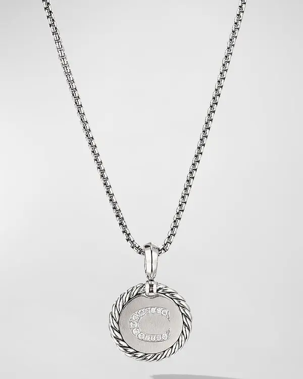 David Yurman Initial Cable Collectibles Charm Necklace With Diamonds - Silver