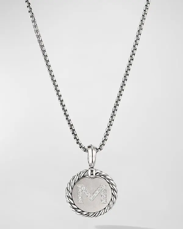 David Yurman 18mm Initial Cable Collectibles Charm Necklace With Diamonds - Silver
