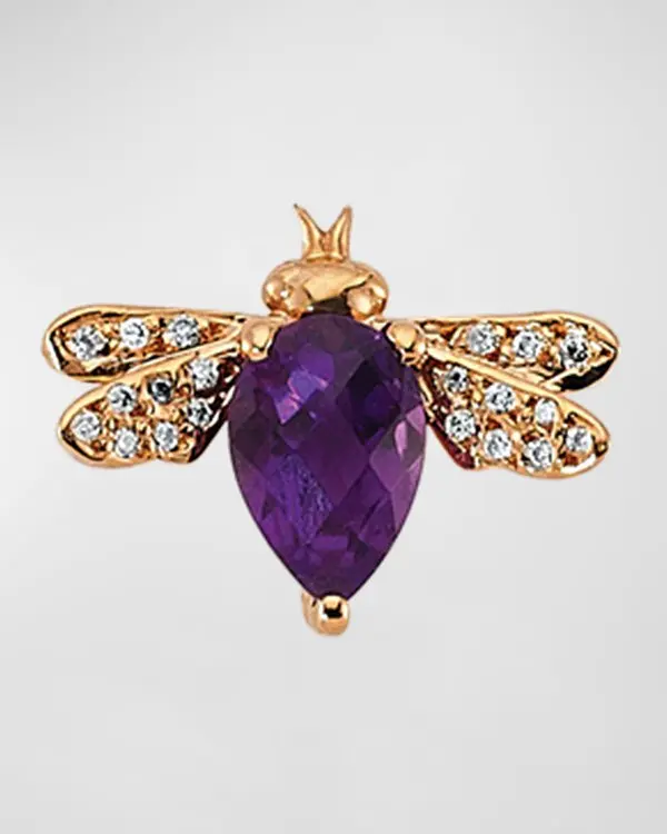 BEE GODDESS 14k Amethyst & Diamond Bee Stud Earring - Rose Gold