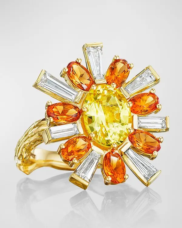 Mimi So Wonderland Sapphire, Citrine And Diamond Flower Ring