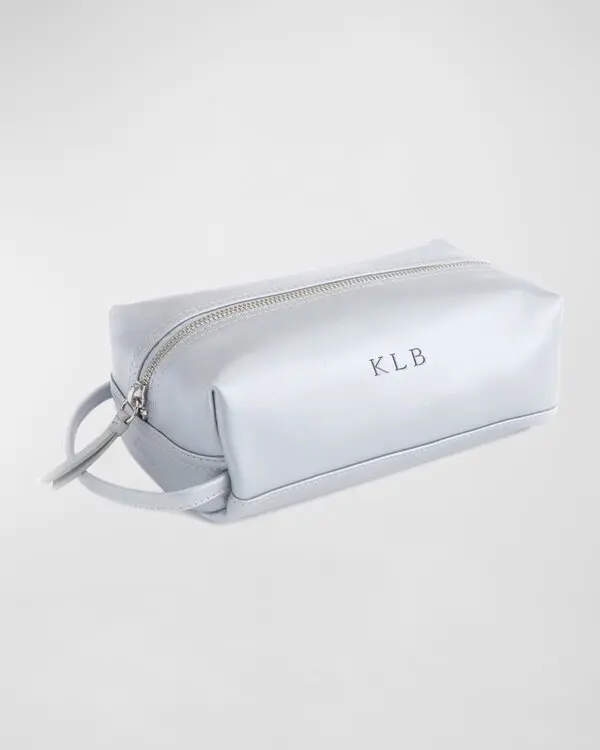 ROYCE NEW YORK Monogrammed Compact Leather Toiletry Bag - Silver