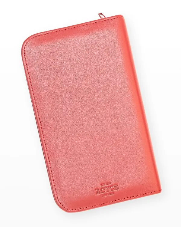 ROYCE NEW YORK Monogrammed Leather Travel Grooming Toiletry Kit - Red