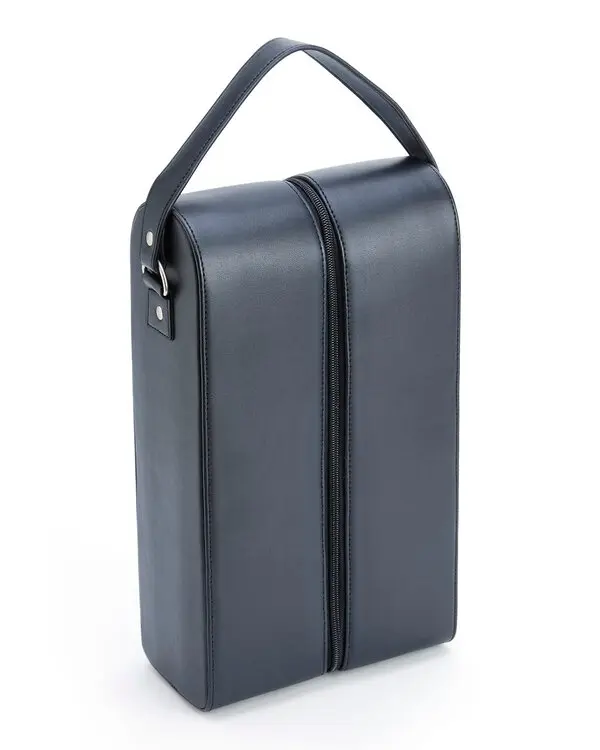 ROYCE NEW YORK Monogrammed Leather Double Wine Bottle Carrying Case - Black