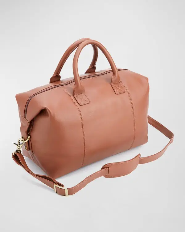 ROYCE NEW YORK Monogrammed Leather Overnight Duffel Bag - Tan