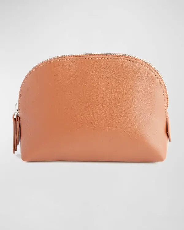 ROYCE NEW YORK Monogrammed Compact Leather Cosmetic Bag - Tan