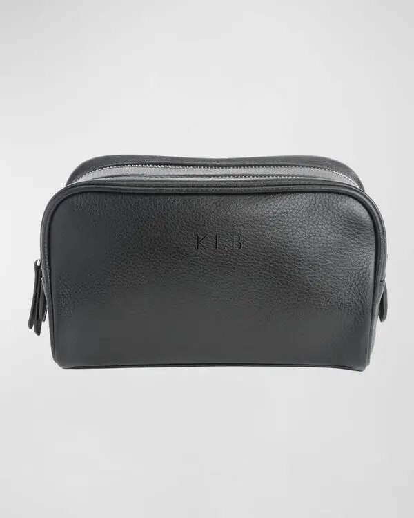 ROYCE NEW YORK Monogrammed Double Zip Leather Toiletry Bag - Black