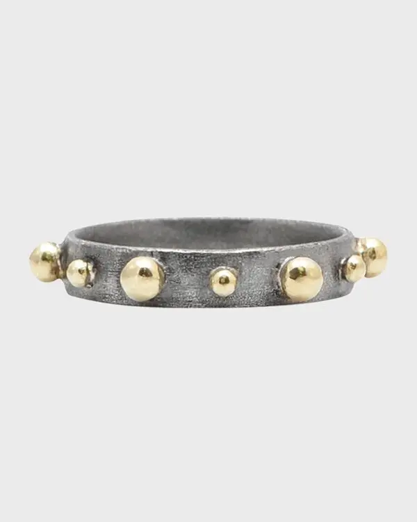 Armenta Old World Granulated Stack Band Ring - Black & Gold