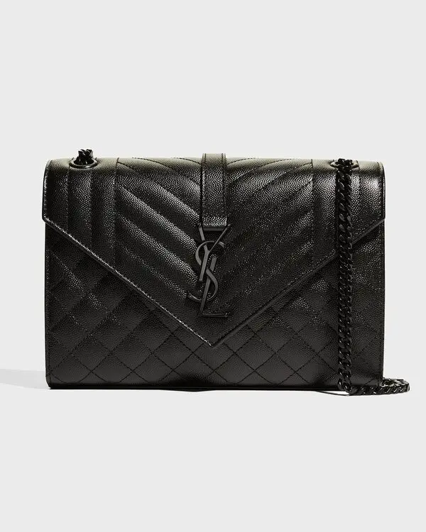 Saint Laurent Envelope Triquilt Medium Shoulder Bag - Black