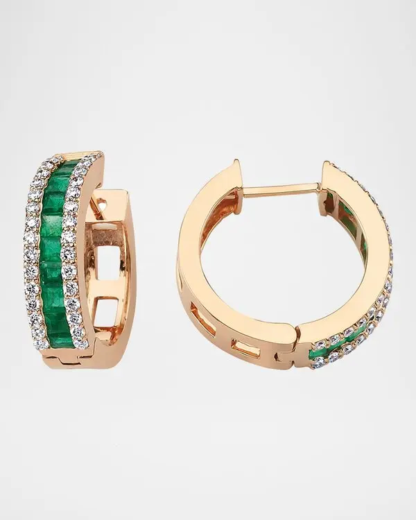 BEE GODDESS Mondrian Diamond And Hoop Earrings - Emerald