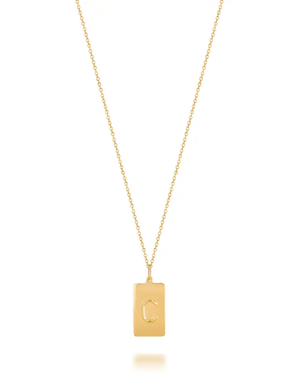 Sarah Chloe Kari 14k Dog Tag Initial Medallion Necklace Gold