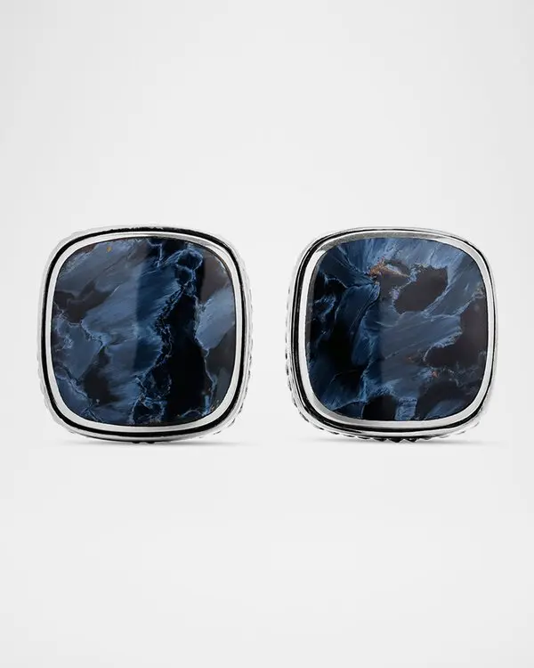 David Yurman Exotic Stone Cuff Links With Gemstones In Silver, 18mm - Pietersite
