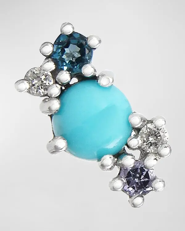 STEVIE WREN 14k White Gold Gemstone And Diamond Ear Climber - White & Blue