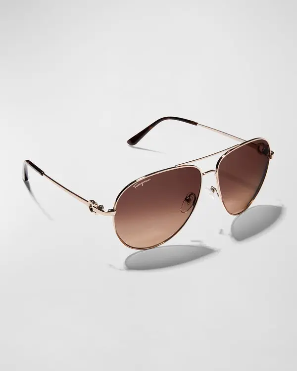 FERRAGAMO Gradient Aviator Sunglasses - Shiny Gold