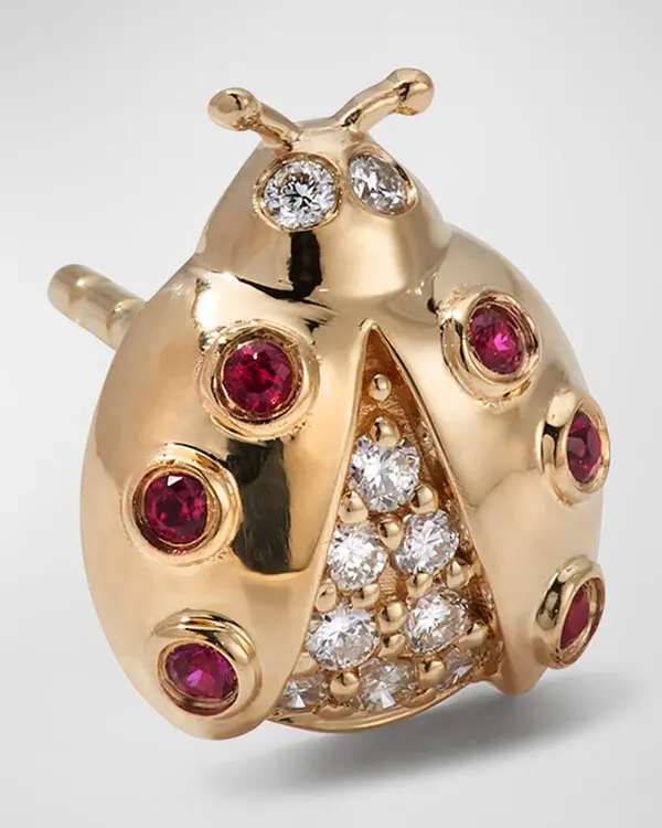 SYDNEY EVAN 14k Ruby Diamond Ladybug Single Stud Earring - Gold