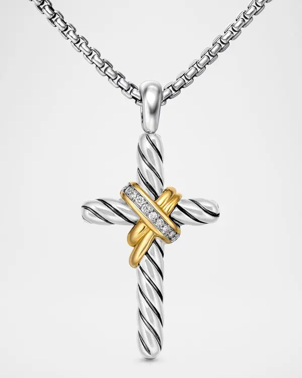 David Yurman X Cross Diamond Necklace - Two Tone