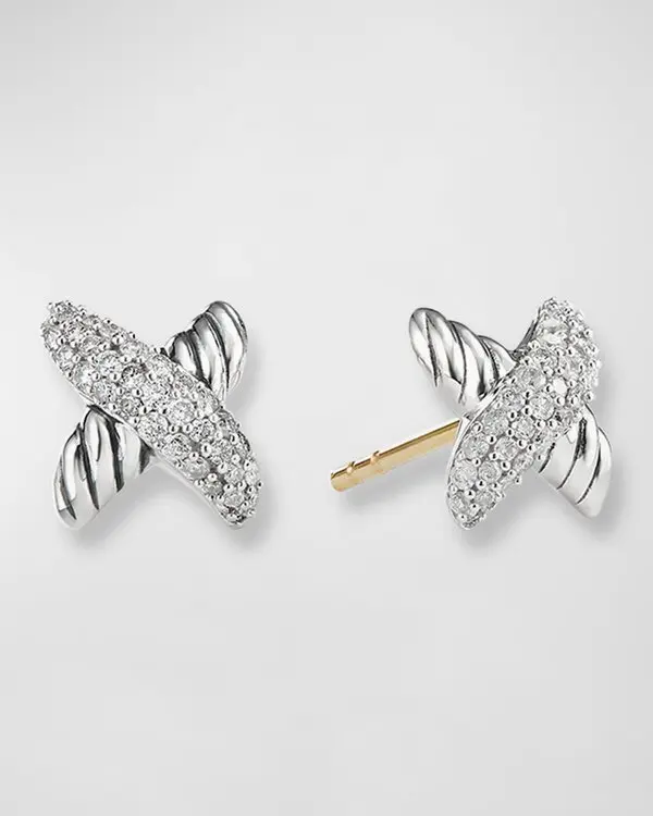 David Yurman X Stud Earrings With Diamonds