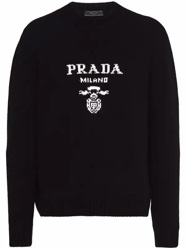 Prada Logo Intarsia Wool-Cashmere Sweater In Black | Editorialist