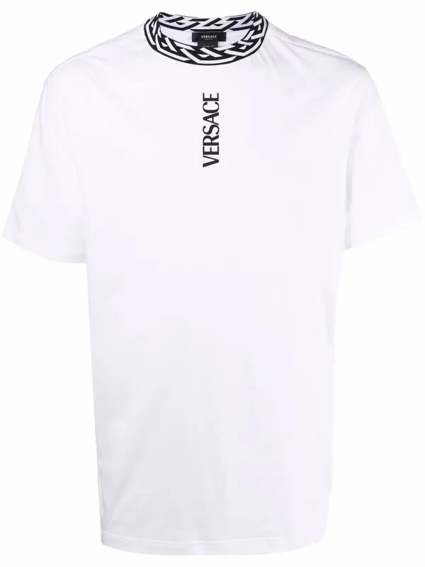 トップス VERSACE La Greca Trim T-shirt Versace A Greca Trim T-Shirt - White | Editorialist