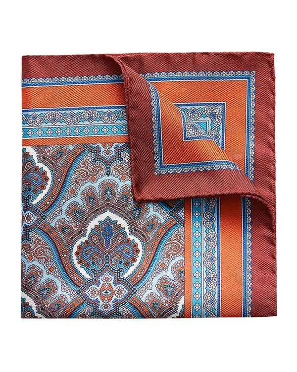 Eton Paisley Silk Pocket Square - Orange