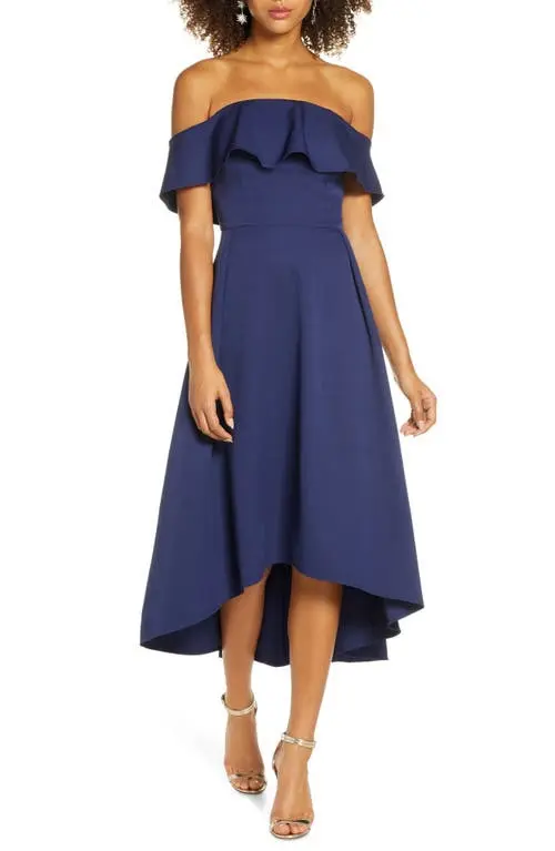 chi chi dress blue London Yazmina Off The Shoulder Gown - Navy Material:Engineered Wood 90s Party Outfit Ideas: I am a premium active_online_0726