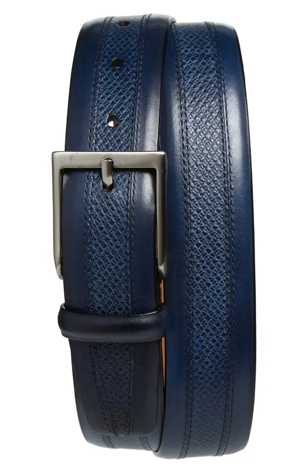 Magnanni Tela Stamp Leather Belt - Navy | Editorialist