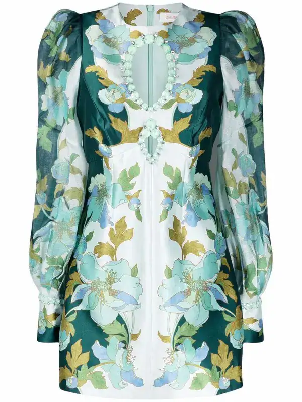 Zimmermann Floral Keyhole Neckline Dress In Green - 21% Off | Editorialist