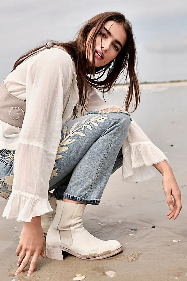 Free People Leather Chelsea Boots - Chalk
