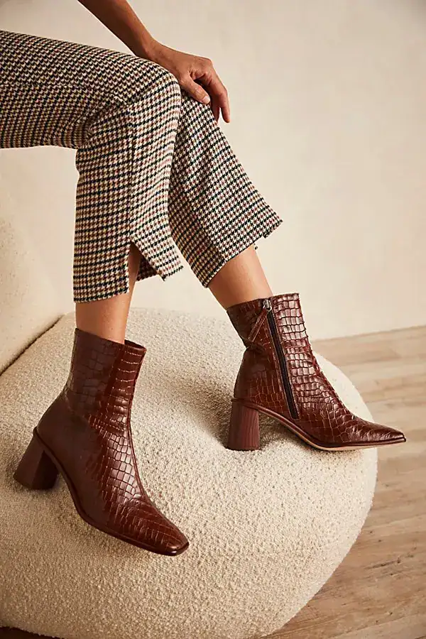 Alohas Soho Square Toe Croc Ankle Boots In Brown 63% Off