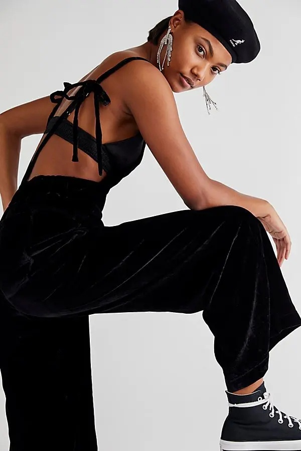 Free People Eva Velvet Overalls By In Black 58% Off Editorialist
