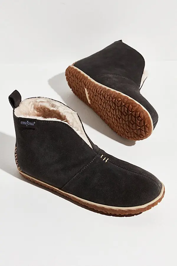 Minnetonka Tucson Suede Slippers - Charcoal