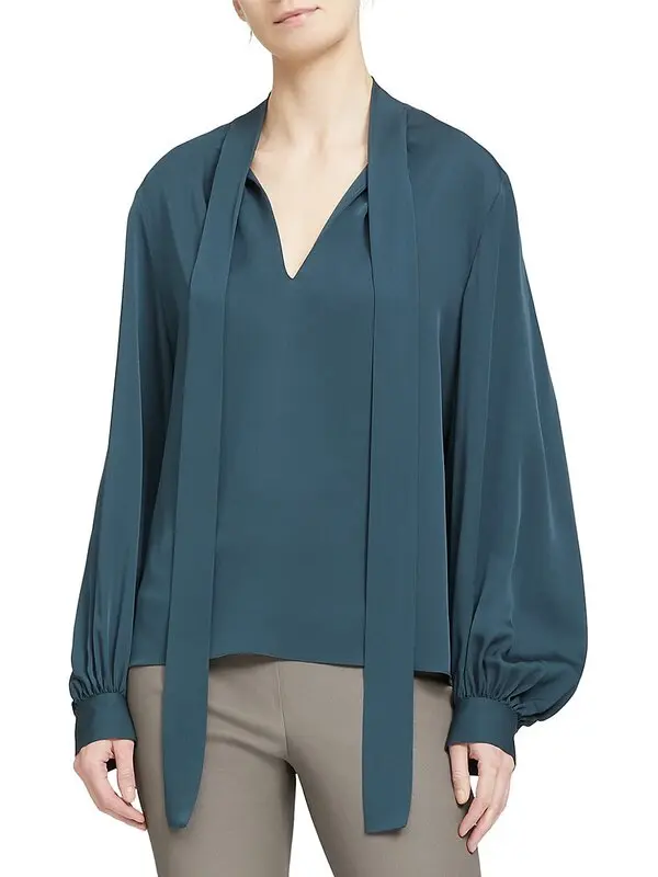 Buy Theory Silk Blouson-sleeve Blouse - Petrol At 80% Off | Editorialist