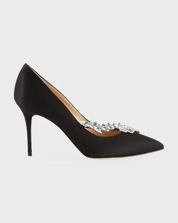 Manolo Blahnik Nadira 90mm Jeweled Satin Pumps - Black