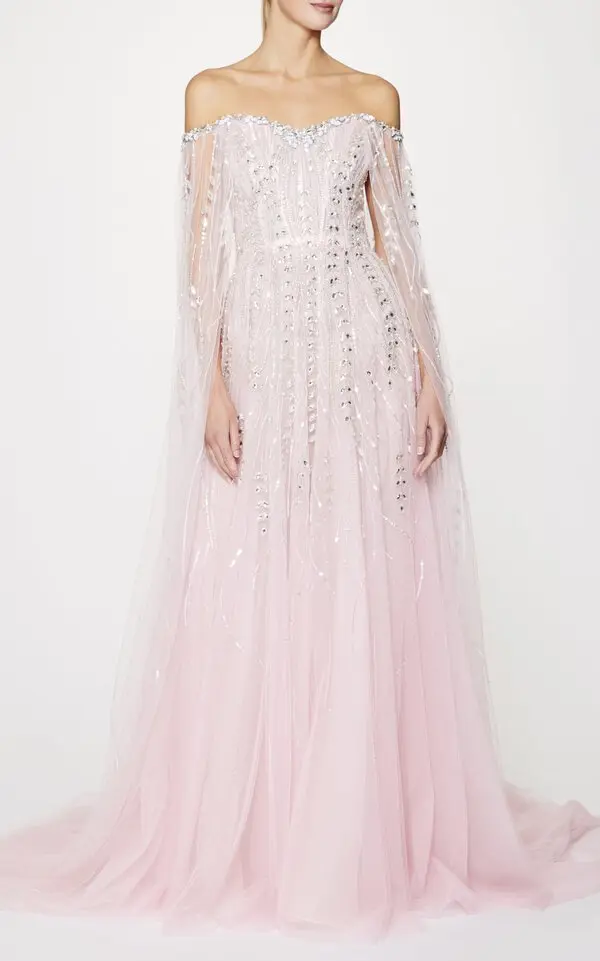 sachin and babi light blue dress Pamella Roland Ombre Embroidered Tulle Gown