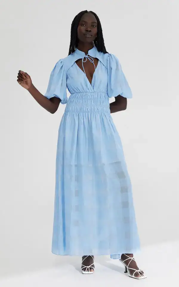 Significant Other Kingsley Cotton-Linen Puff-Sleeve Maxi Dress - Blue |  Editorialist