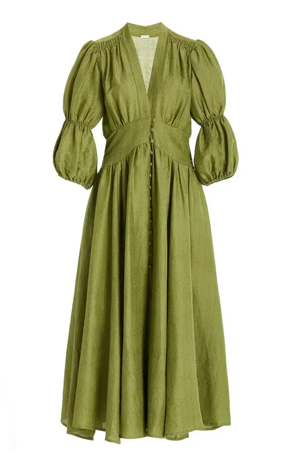 Cult Gaia Willow Woven Button-Front Midi Dress In Green - 30% Off |  Editorialist
