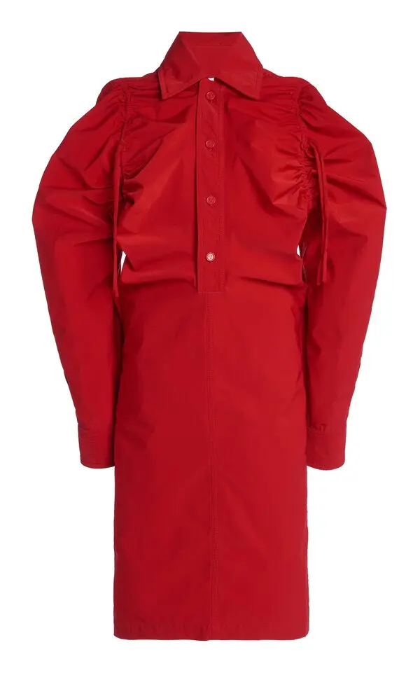 Bottega Veneta Drawstring Detailed Tech-wool Midi Shirt Dress