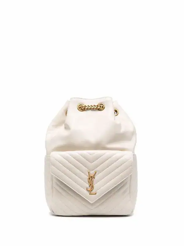 Saint Laurent Joe Drawstring Quilted Backpack - Neutrals  display picture 1