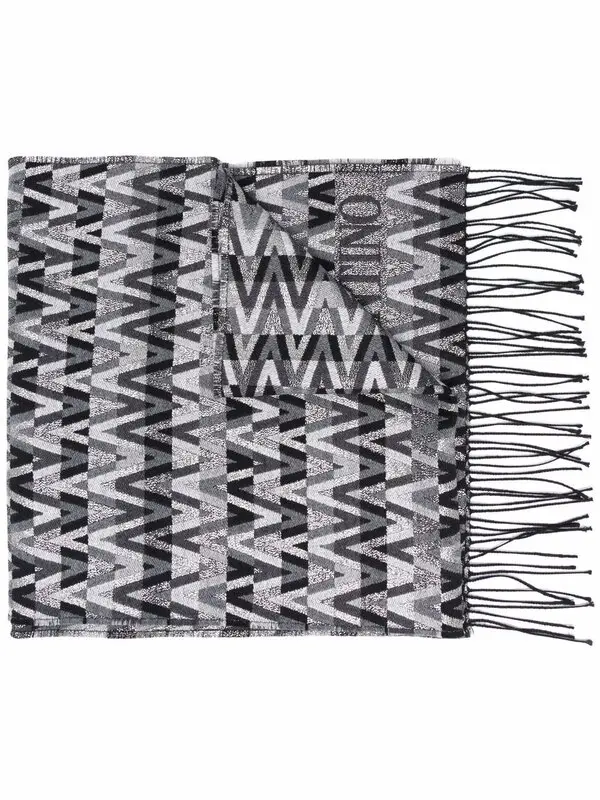 Valentino Garavani V Optical Logo Fringed Scarf