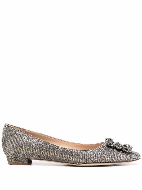 Manolo Blahnik Hangisi Ballerina Flats - Silver