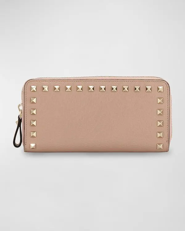 Valentino Garavani Rockstud Leather Continental Wallet - Beige