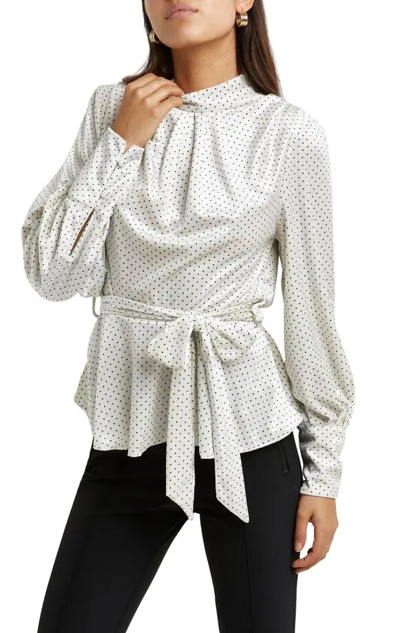 River Island Polka Dot Tie Waist Top In White 60% Off Editorialist